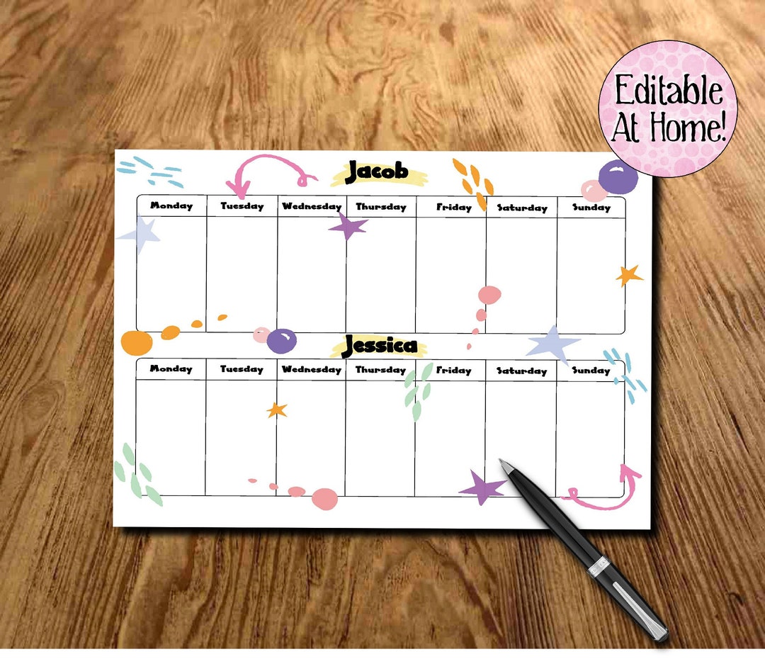 Kids Weekly Planner Editable Routine Chart Kids Chore Chart - Etsy