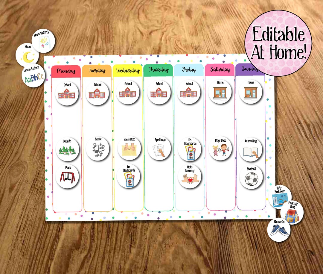 Children's Schedule, Weekly Planner, Print at Home, Editable File ...