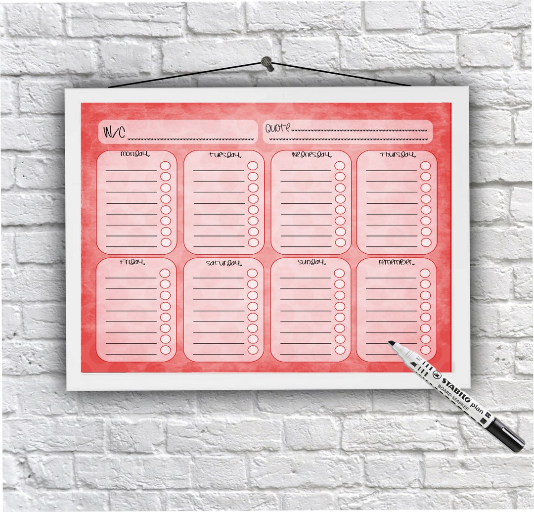 Large A3 Weekly Planner, Dry Wipe Board, Whiteboard, Print at Home ...