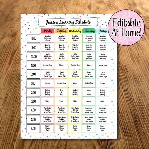 EDITABLE Home School Schedule Rainbow Girls Daily Routine | Etsy