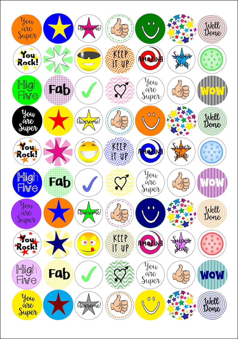 Kids Reward Chart Stickers Downloadcircle Stickers | Etsy