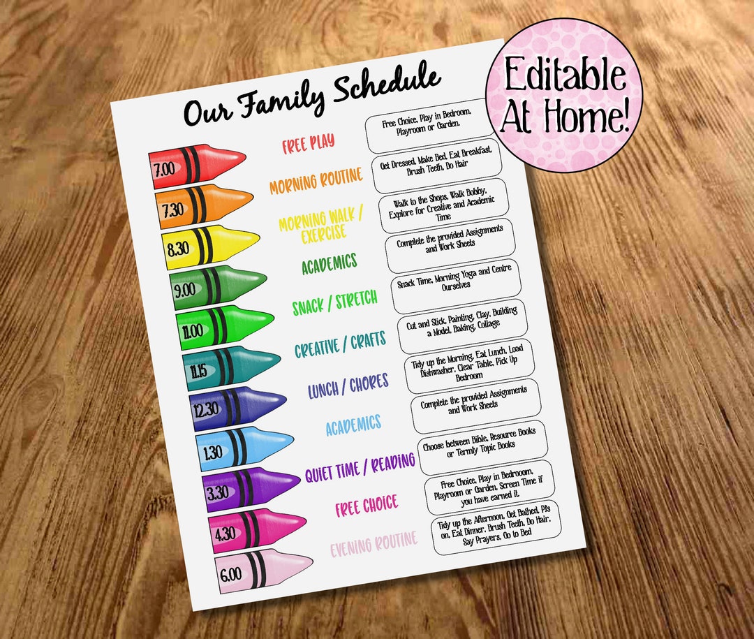 Family Daily Schedule, Morning and Evening Routine, DIY, Editable ...