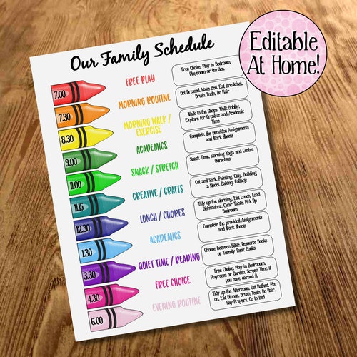 EDITABLE Home School Schedule Rainbow Girls Daily Routine | Etsy