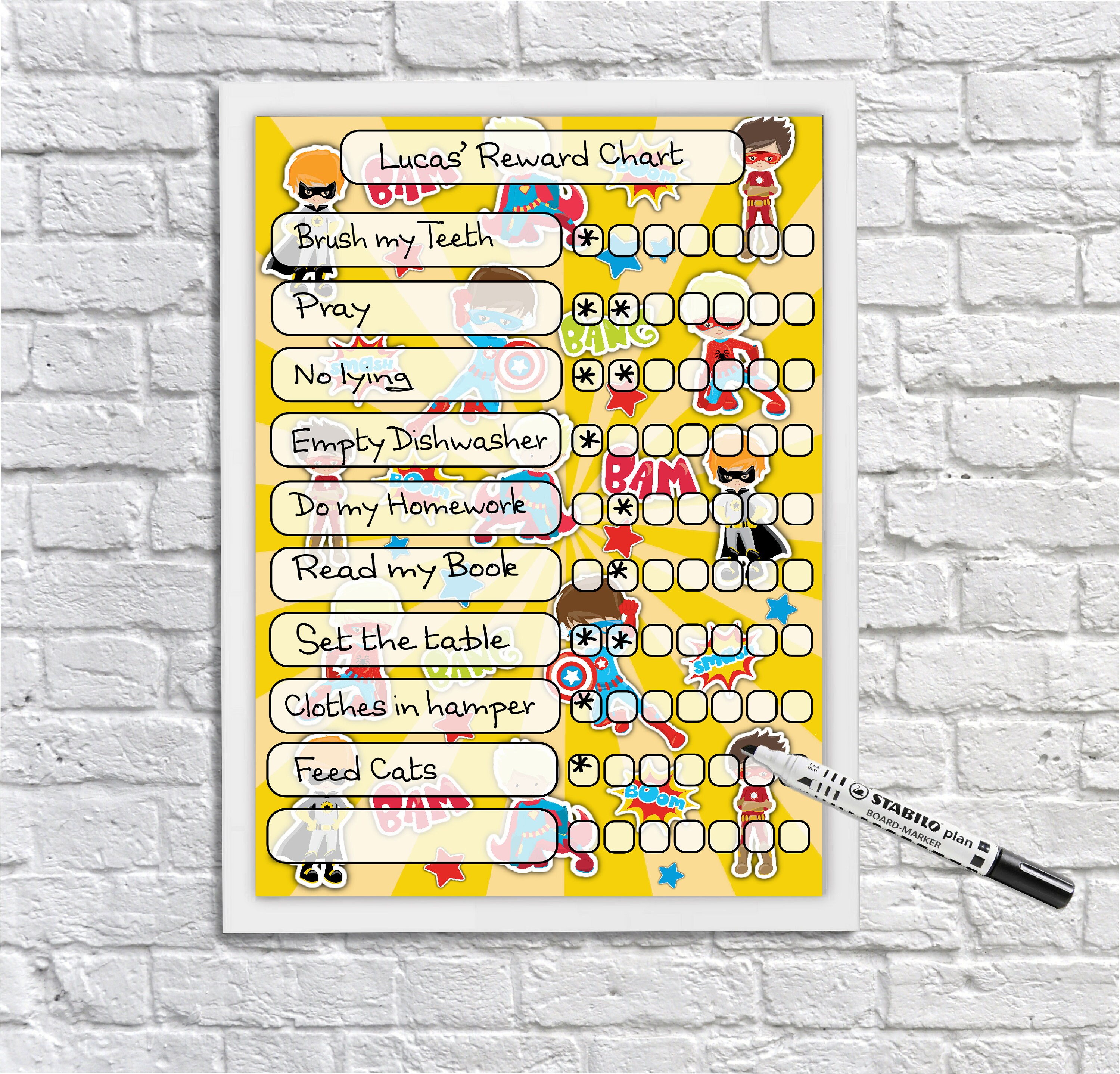 Superhero Reward Chart Edit at Home Custom Star Chart - Etsy UK
