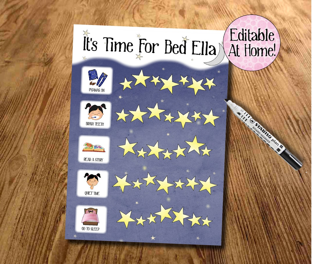 Bed Time Routine Chart, Editable Checklist, Toddler Chart, Visual ...