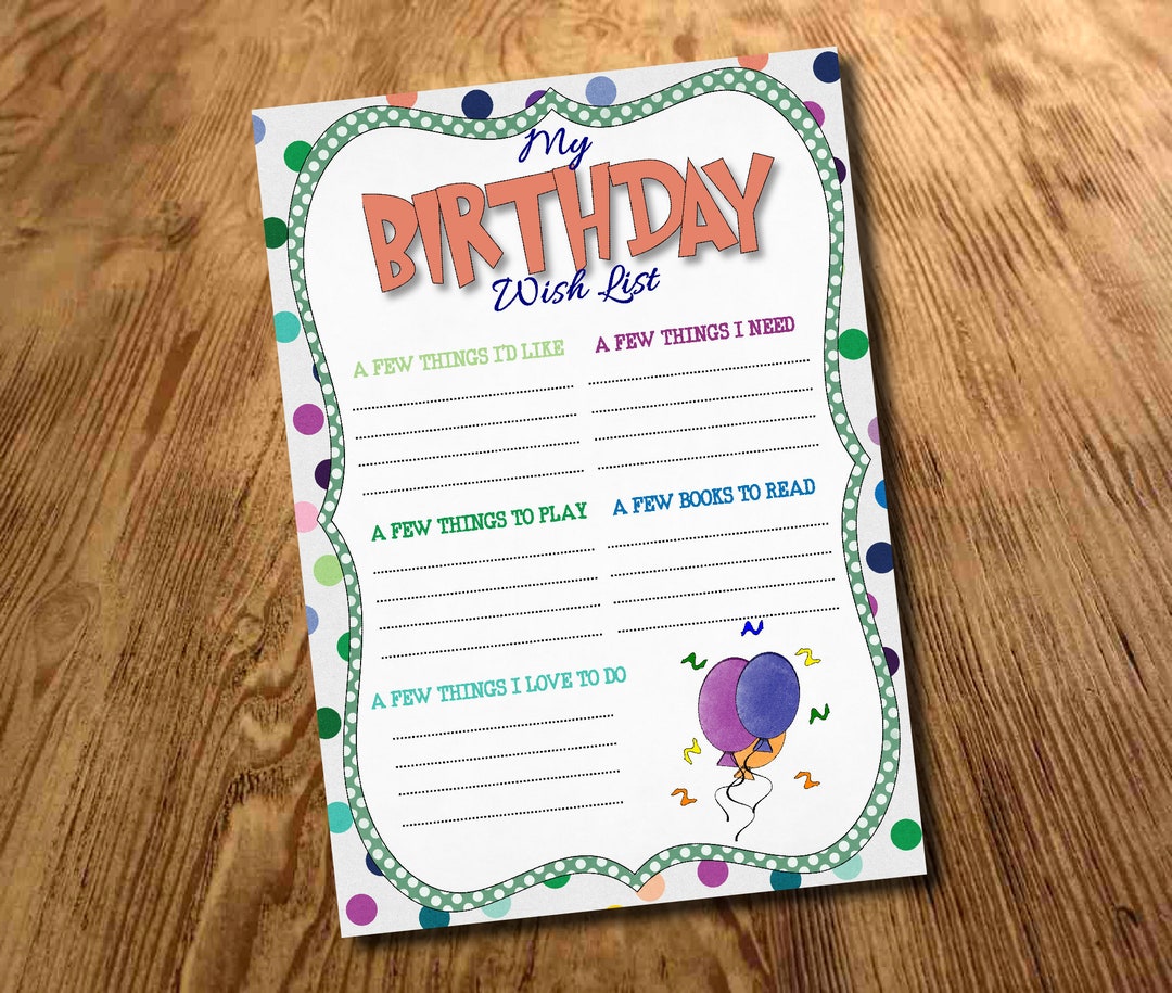 Birthday Gift Wish List, Kids Birthday Letter, Kids Present List, Gift ...