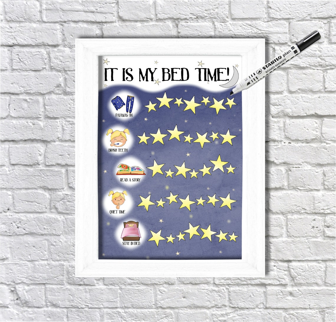 Girls Bed Time Routine Reward Chart Sticker Chart Sleep | Etsy