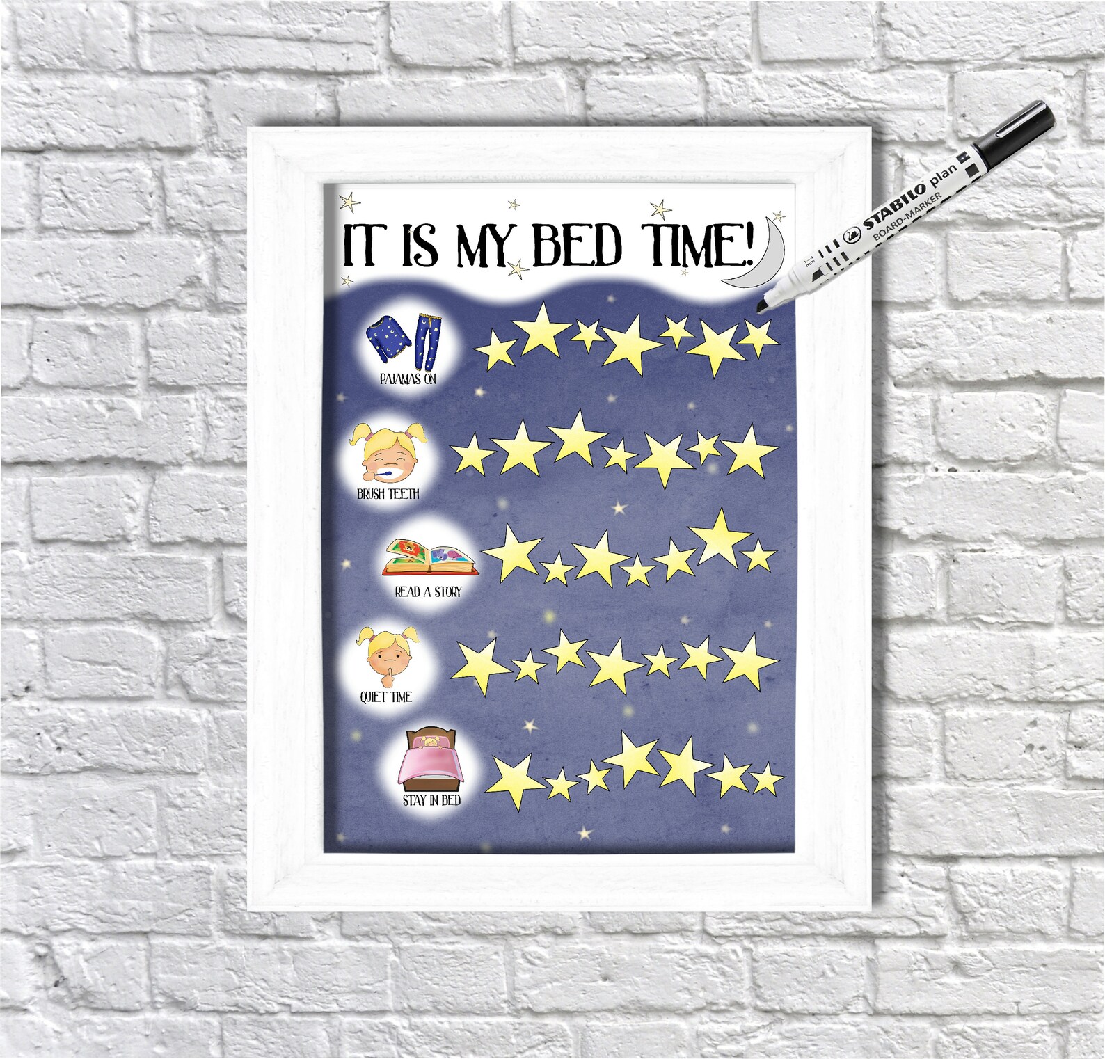 Girls Bed Time Routine Reward Chart Sticker Chart Sleep | Etsy