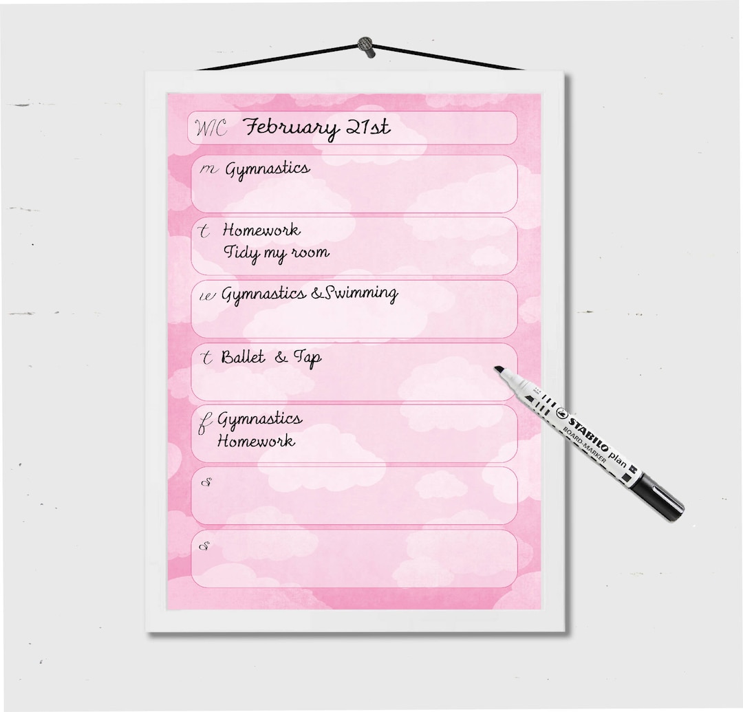 Kids Weekly Planner, Pink, Clouds, Weekly to Do List, Print at Home ...