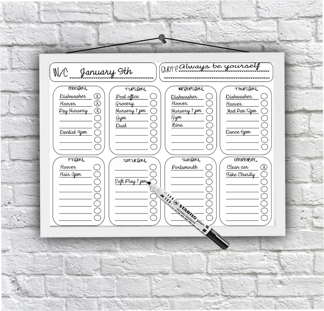 Large A3 Reusable Weekly Planner, Family Weekly Calender, Print at Home ...