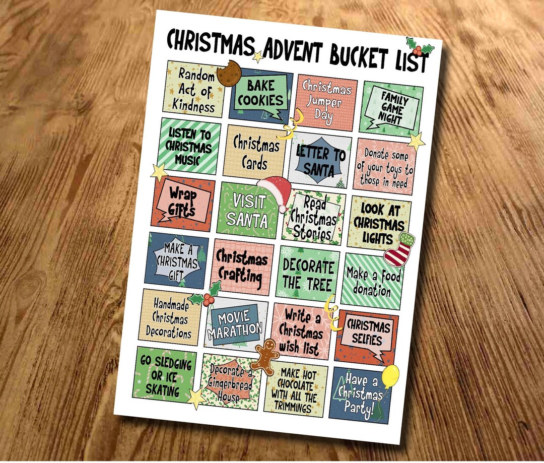 Christmas Advent Bucket List, Kids Bucket List, December, 24 Days of ...
