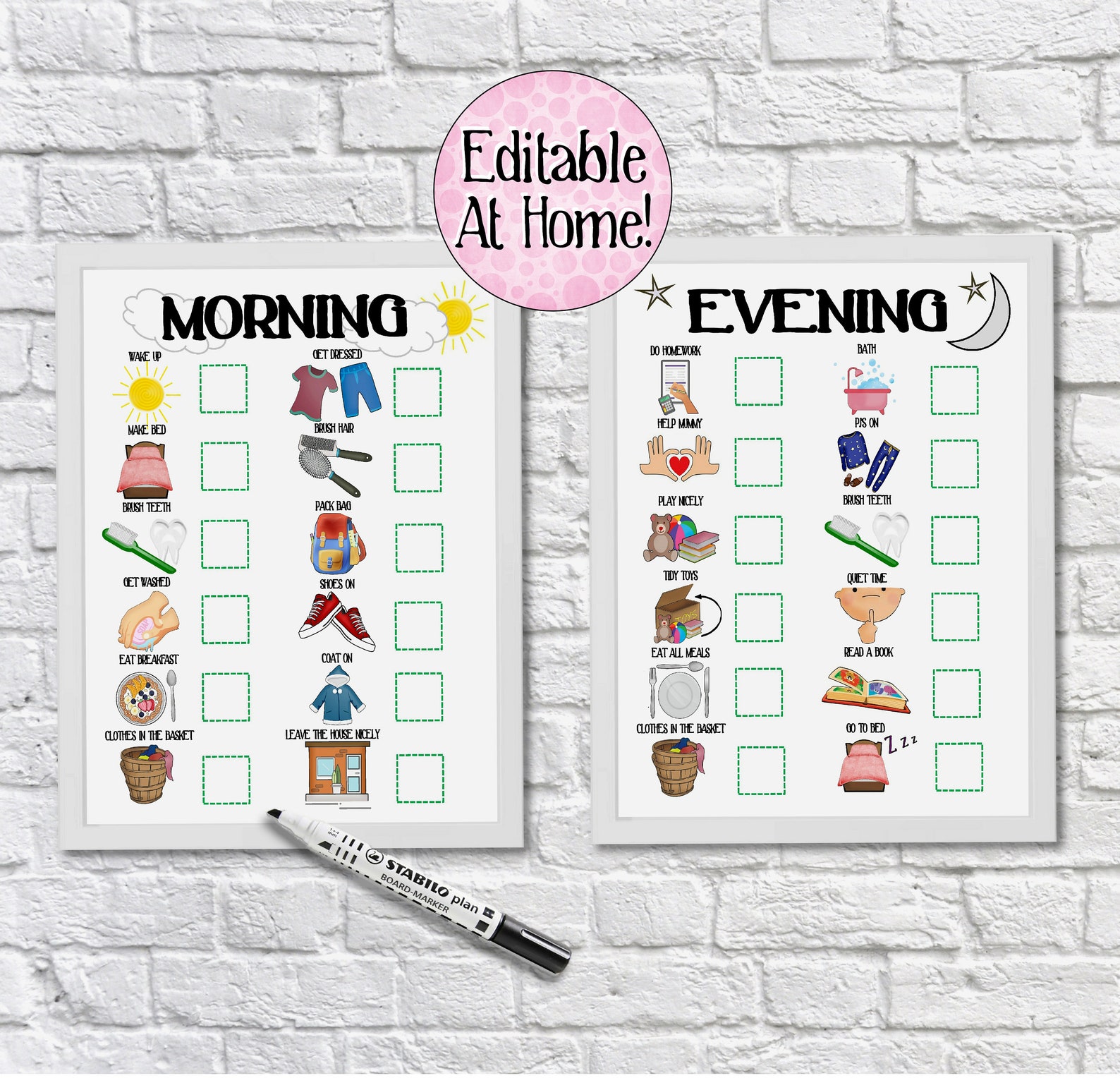 Morning and Evening Routine Chart Editable Reward Chart - Etsy
