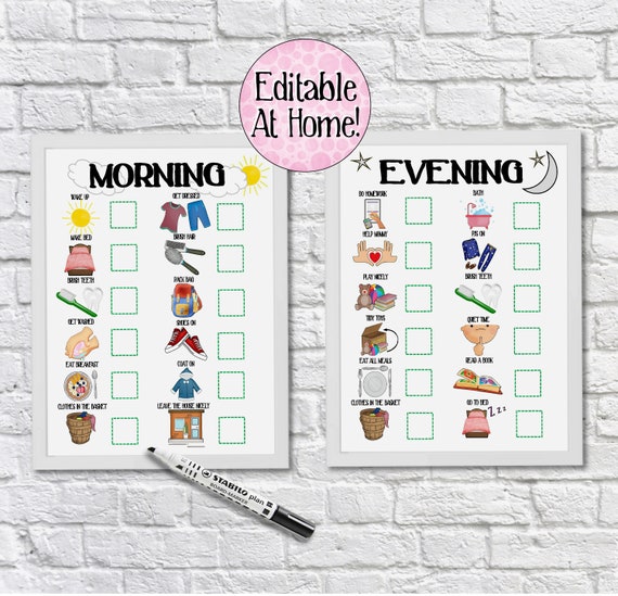 Morning and Evening Routine Chart Editable Reward Chart - Etsy