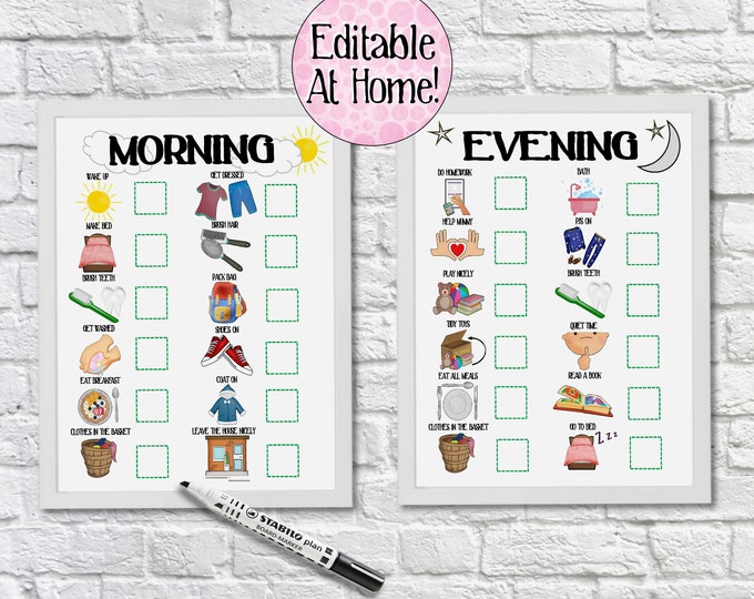 Morning and Evening Routine Chart, Editable Reward Chart, Toddler Chart ...