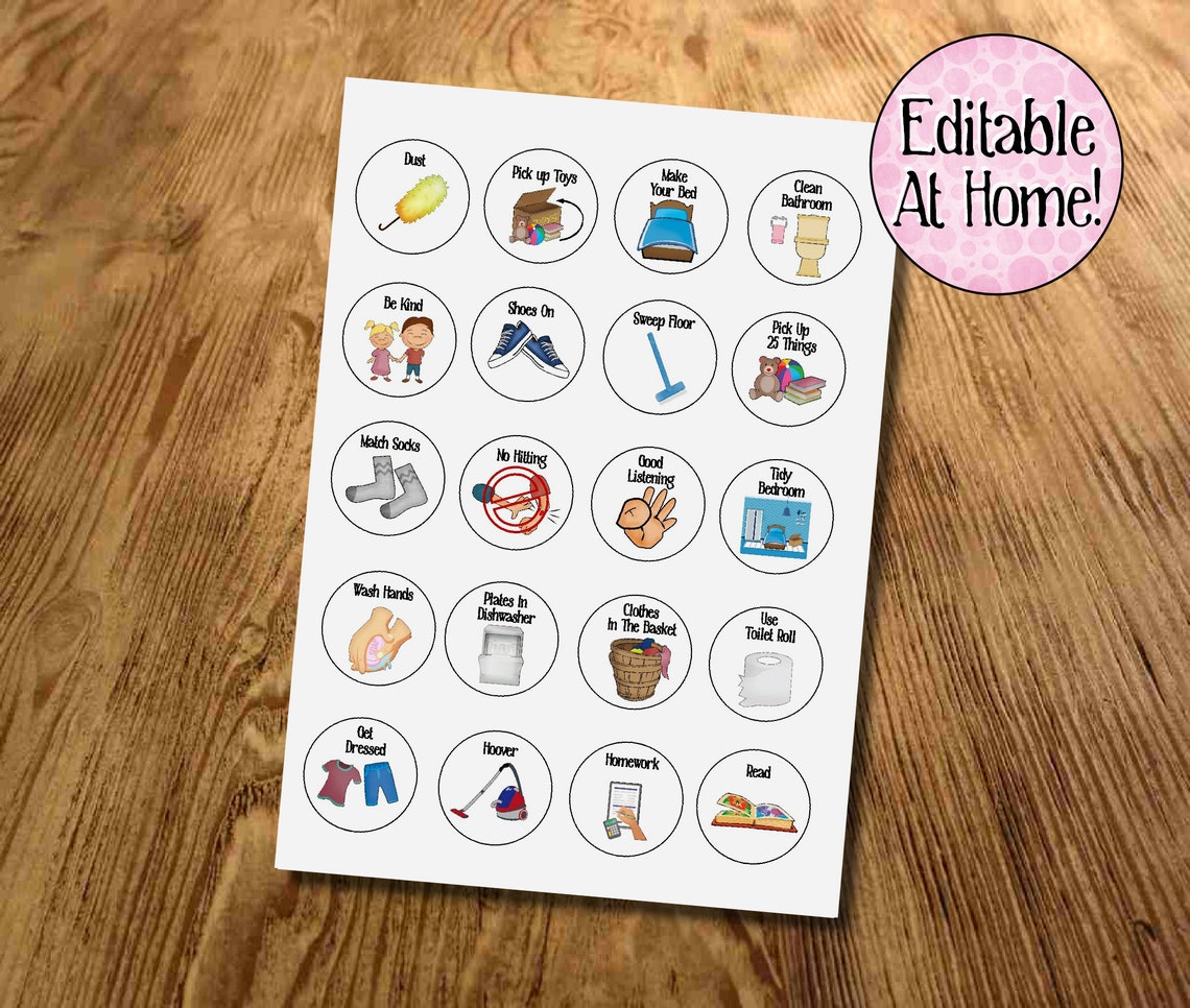 Kids Chores Kids Routines Kids Task Tokens Download Edit - Etsy UK