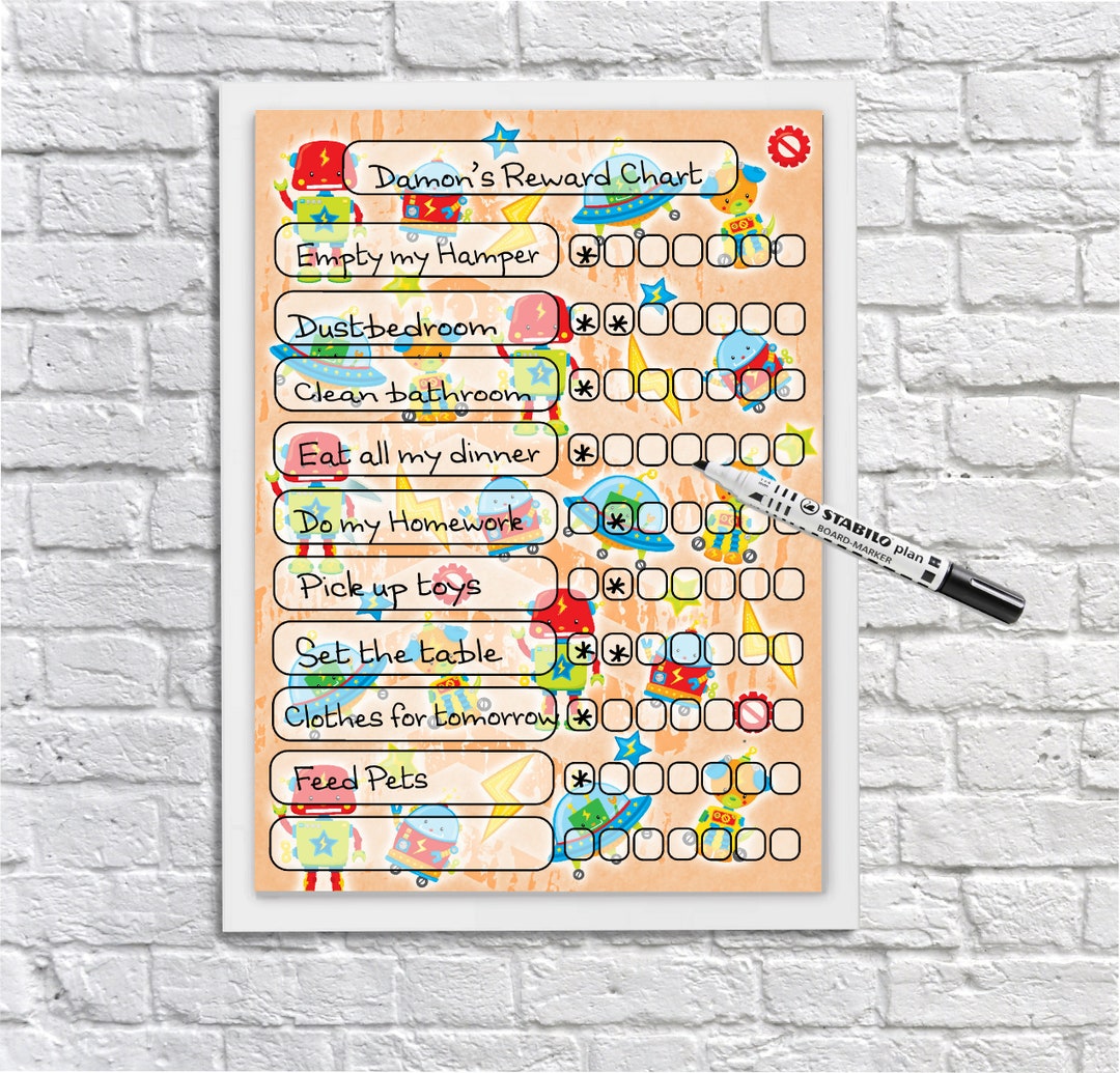Robot Reward Chart, Reusable, Print at Home, Reusable Star Chart, Kids ...