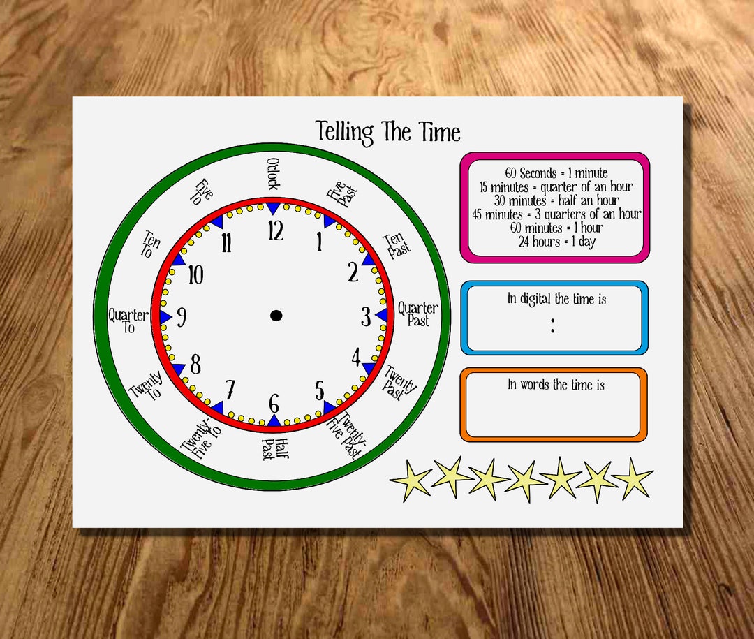 Kids Telling the Time, Learning Mat, Car Journey, Instant Download ...