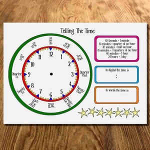 Kids Telling the Time, Learning Mat, Car Journey, Instant Download ...