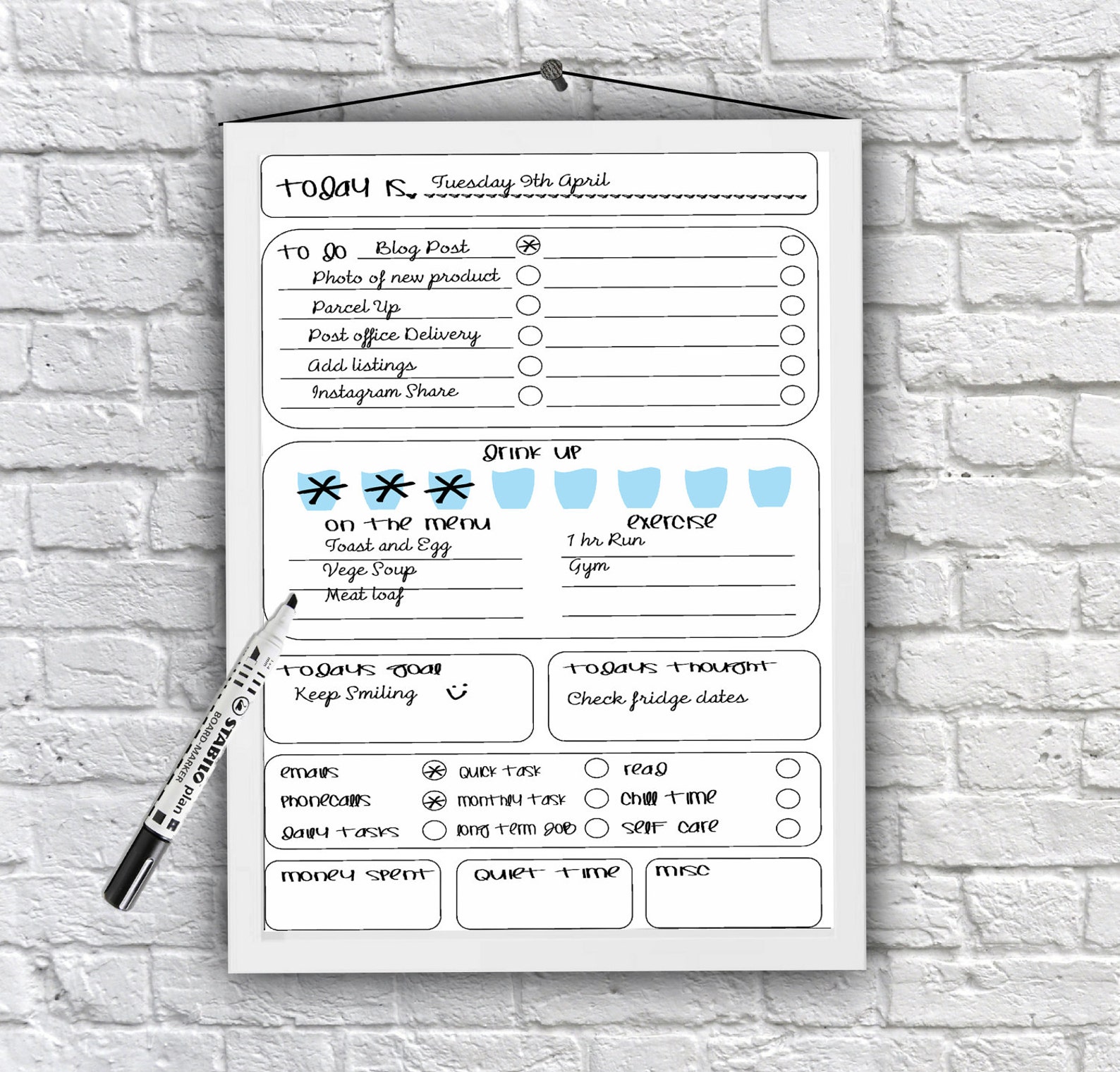 A4 Download Daily Planner Whiteboard to Do Life Goals - Etsy