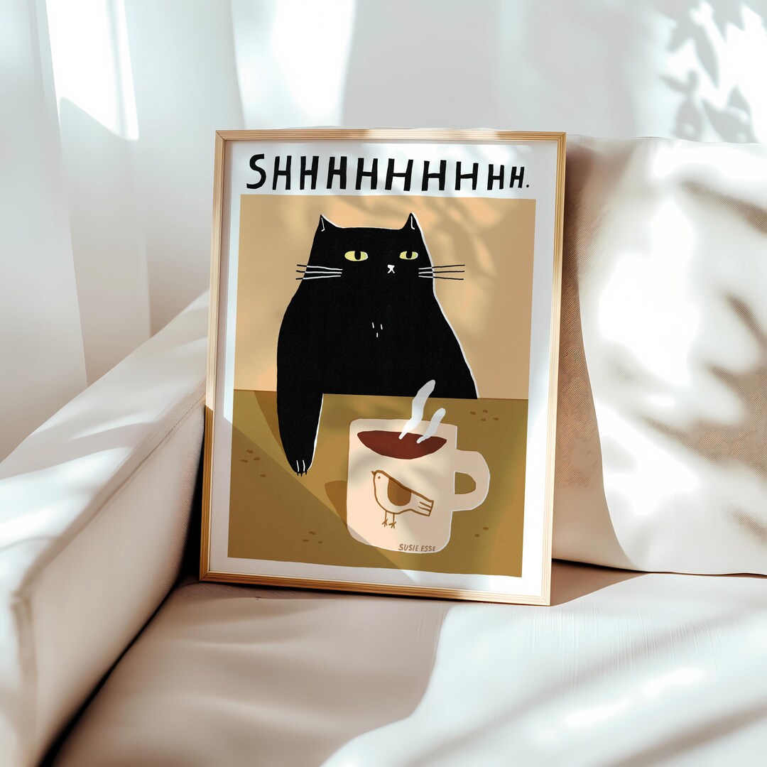 Shhh Black Cat Kitchen Dining Wall Art Physical Print 8x10 16x20 - Etsy