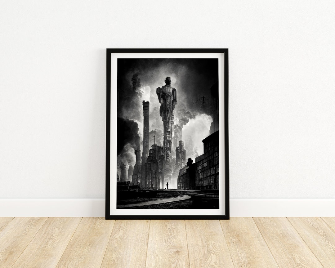 Dystopian City Wall Art, Futurist Sci-fi Artwork, Vintage Art Deco ...