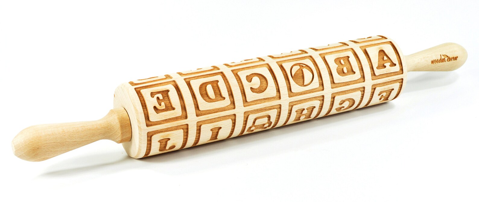 No. R190 Alphabet Blocks Letters BIG Size Rolling Pin, Engraved Rolling ...