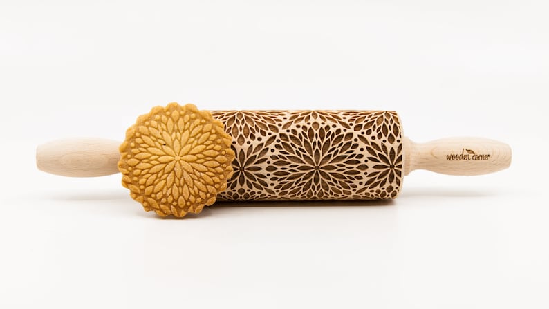 No. R255 FLORAL ROSETTE Pattern, Rolling Pin, Engraved Rolling, Rolling ...