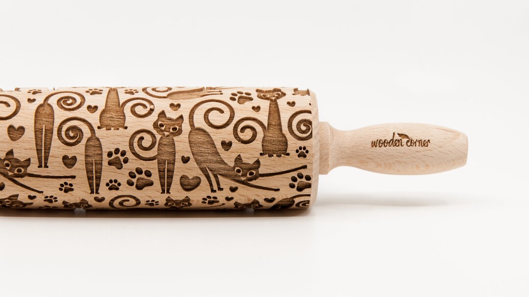 No. R096 CATS 5 - Embossing Rolling Pin Engraved Rolling Pin Funny Cats ...