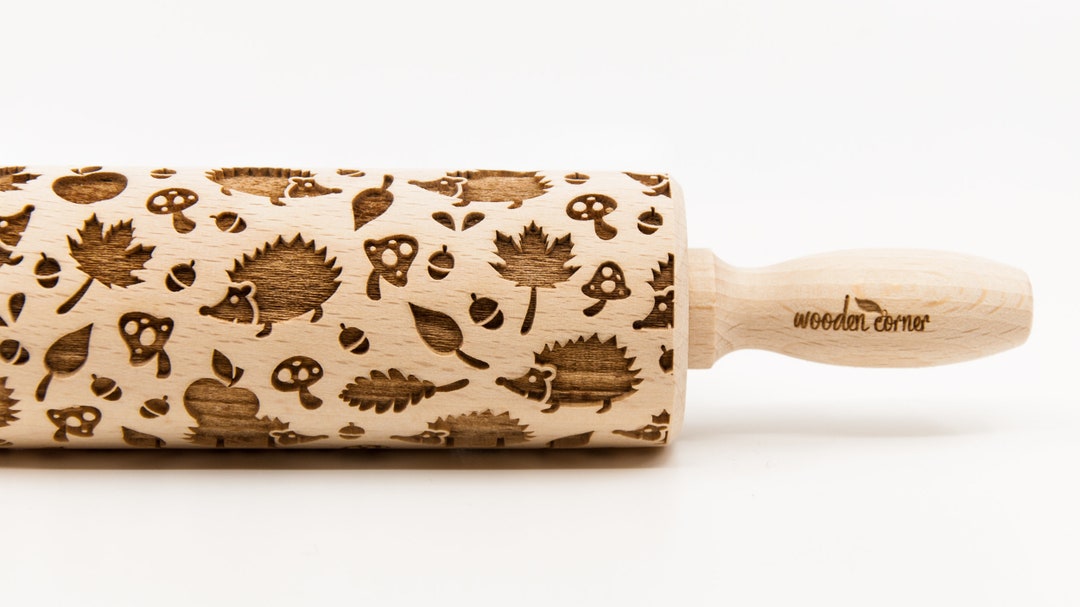No. R183 HEDGEHOGS Pattern, Rolling Pin, Engraved Rolling, Rolling Pin ...