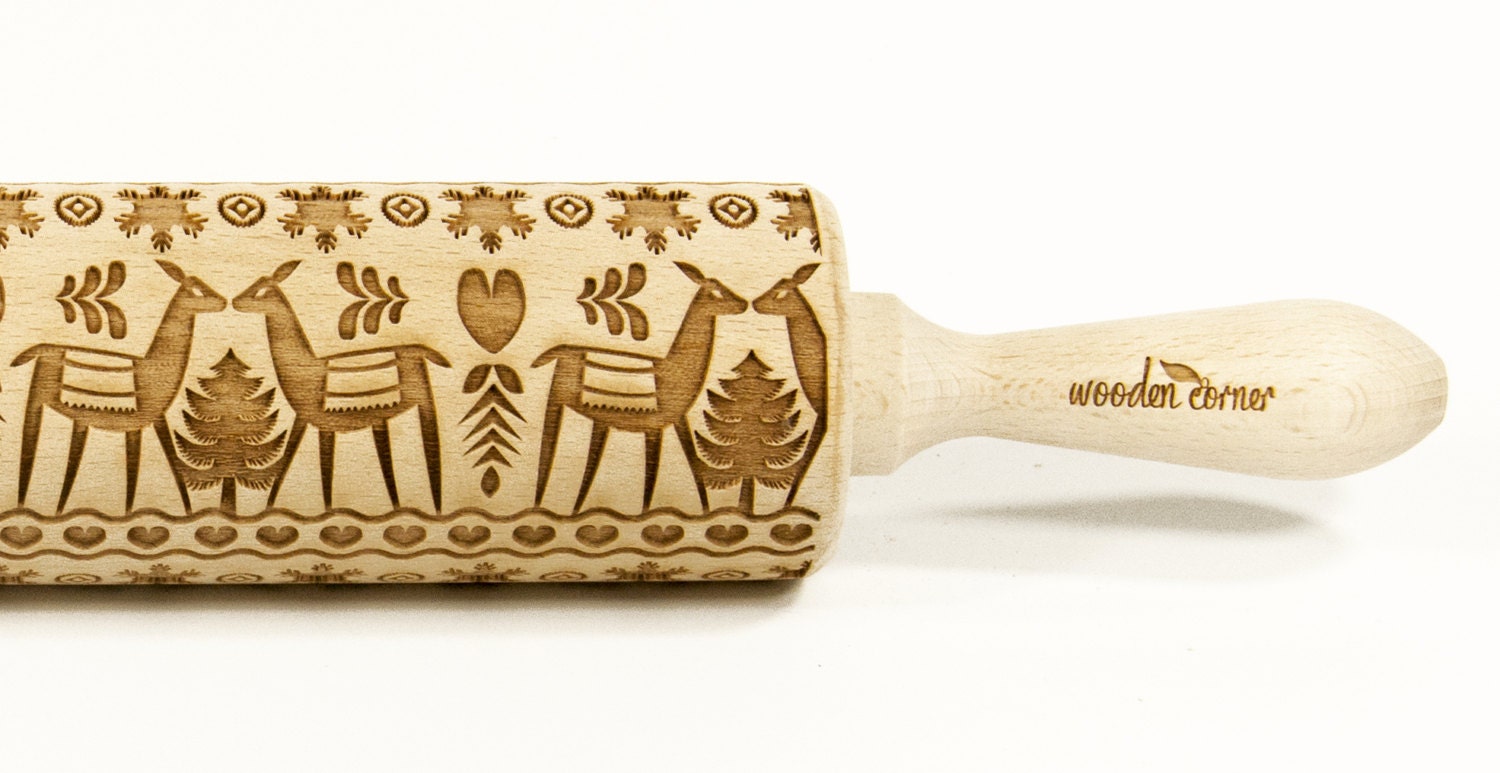 No. R032 North land 2, Christmas BIG size Rolling Pin, Engraved Rolling ...