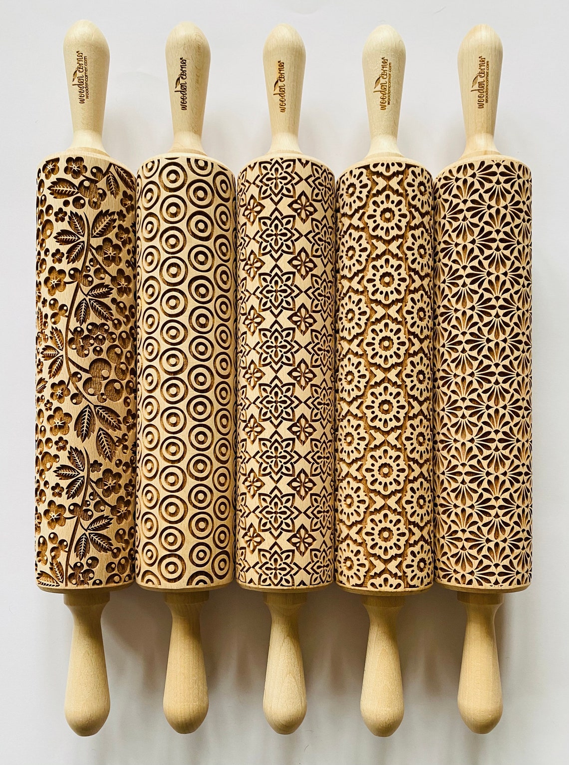BIG Rolling Pins SET YOU Choose 5 of All Our Patterns - Etsy