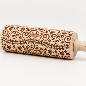No. R103 BOHO-CHIC STYLE 3, Rolling Pin, Embossed Rolling Pin, Engraved ...