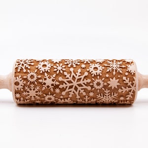 No. R343 SNOWFLAKES No 4 - Rolling Pin, Embossed Rolling Pin, Wooden ...