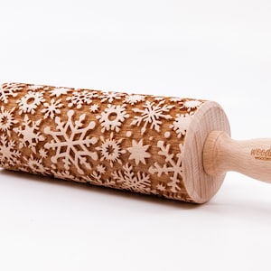 No. R343 SNOWFLAKES No 4 - Rolling Pin, Embossed Rolling Pin, Wooden ...