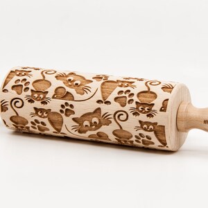 No. R091 CATS 6 Pattern, Rolling Pin, Engraved Rolling, Rolling Pin ...