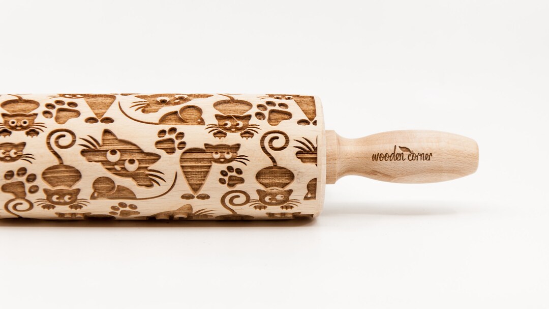No. R091 CATS 6 Pattern, Rolling Pin, Engraved Rolling, Rolling Pin ...