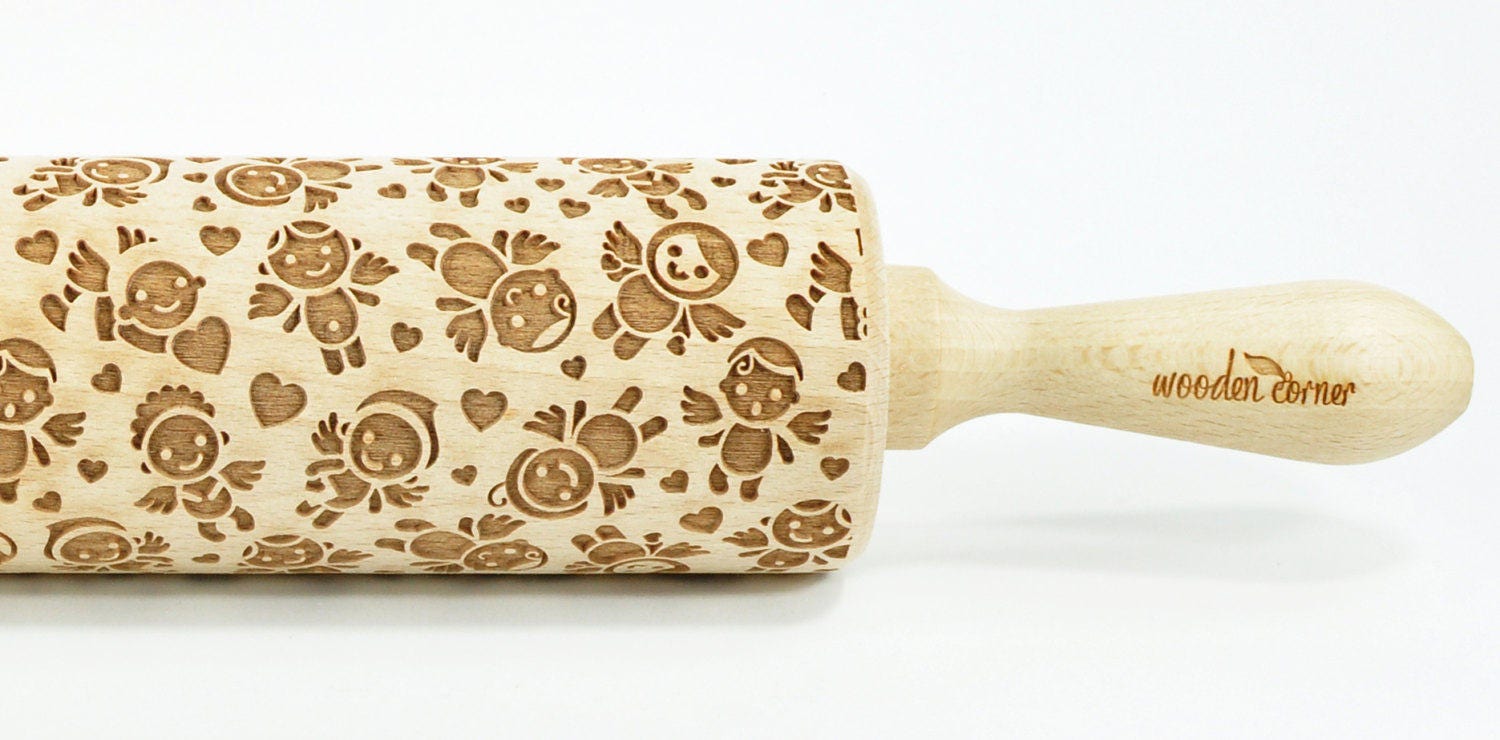 No. R157 My Baby Angels - Big size Rolling Pin, Engraved Rolling Pin ...