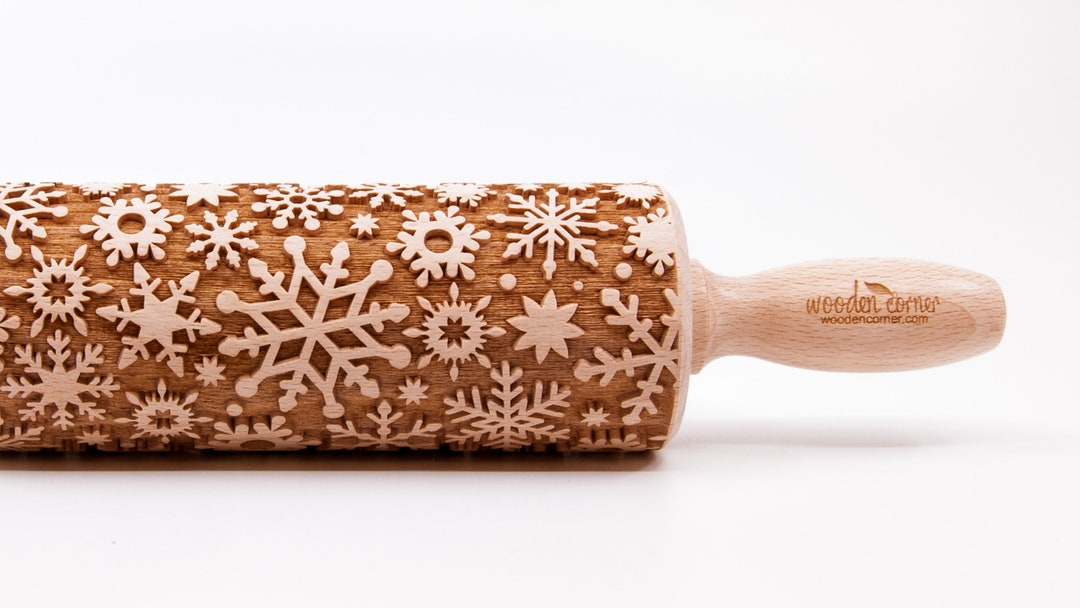 No. R343 SNOWFLAKES No 4 - Rolling Pin, Embossed Rolling Pin, Wooden ...