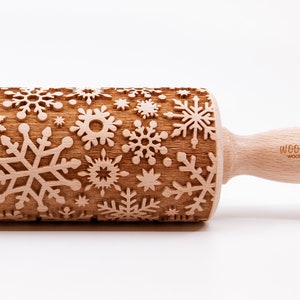 No. R343 SNOWFLAKES No 4 - Rolling Pin, Embossed Rolling Pin, Wooden ...
