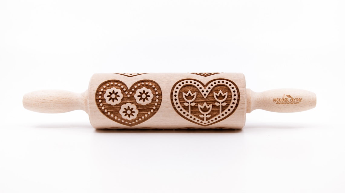 No. R165 HEARTS Pattern, Rolling Pin, Engraved Rolling, Rolling Pin ...