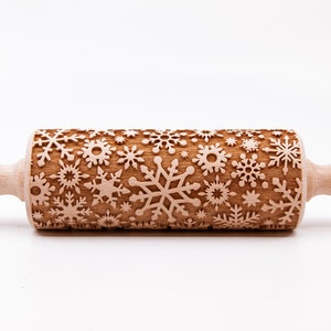 No. R343 SNOWFLAKES No 4 - Rolling Pin, Embossed Rolling Pin, Wooden ...