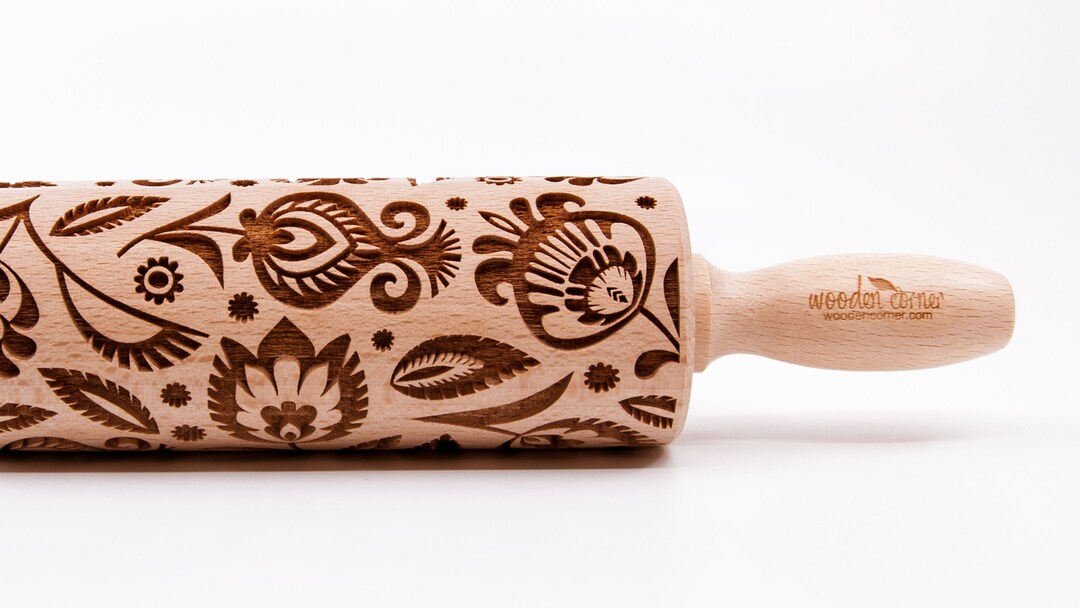 No. R219 POLISH FOLK FLOWERS 3 Pattern, Rolling Pin, Engraved Rolling ...
