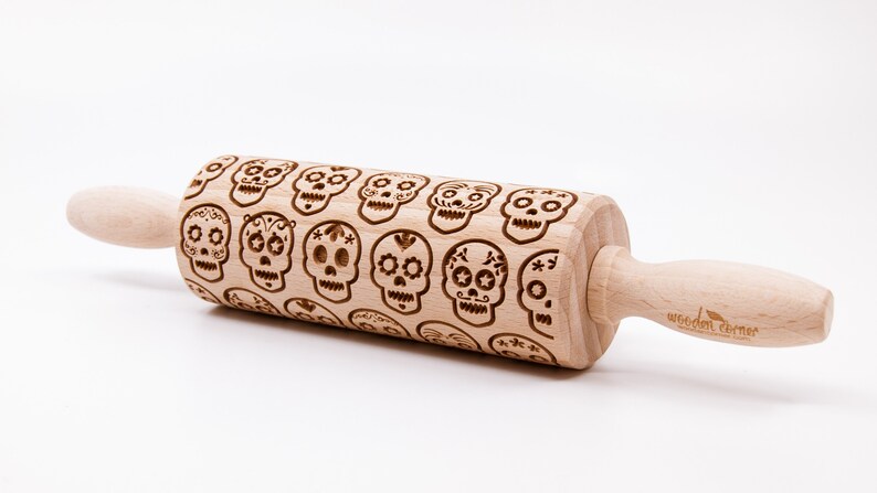 No. R051 MEXICO Skull Día De Muertos Pattern Sugar Skull Wooden Rolling ...