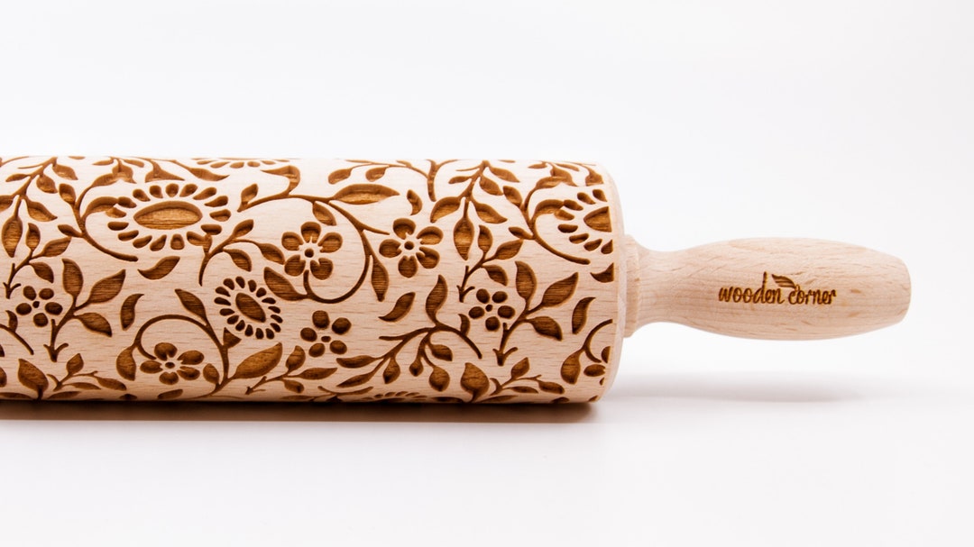 No. R317 RETRO SUNFLOWERS - Big Size Rolling Pin, Engraved Rolling Pin ...