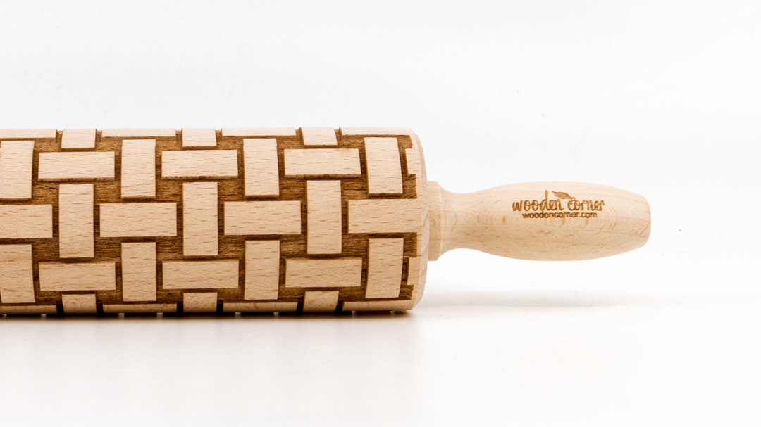 No. R353 BASKET WEAVE - Rolling Pin, Embossed Rolling Pin, Wooden ...