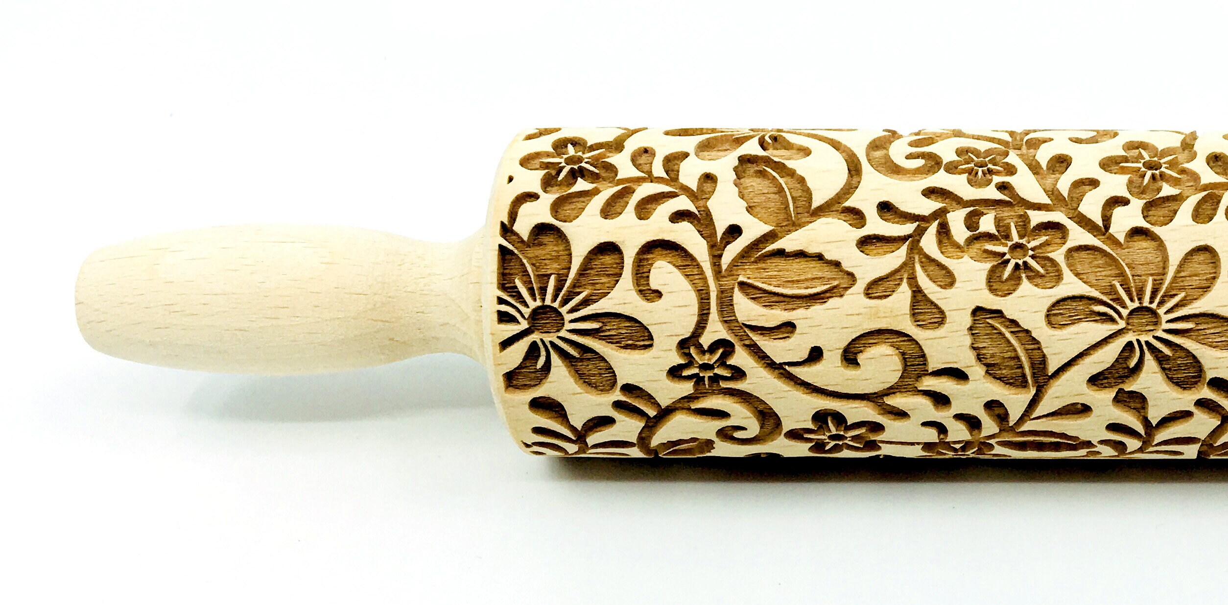 No. R237 Floral pattern 3, Rolling Pin, Embossed rolling pin, Wooden ...