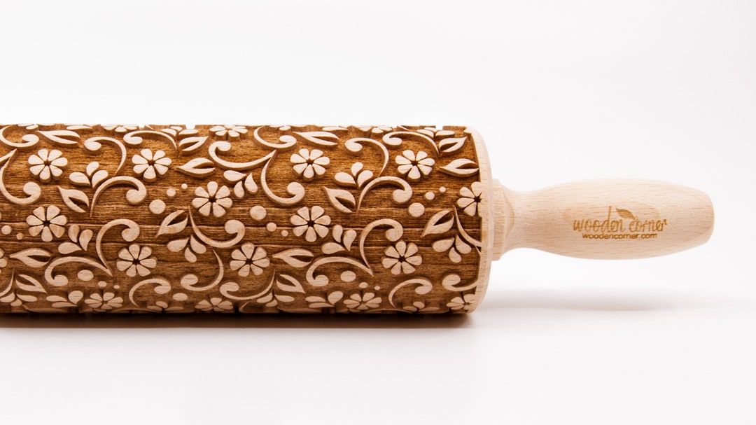 No. R371 SMALL FLOWERS Negative - Big Size Rolling Pin, Engraved ...