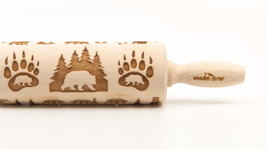No. R344 WILD BEAR 2 - Embossing Rolling Pin, Engraved Rolling Pin (no ...