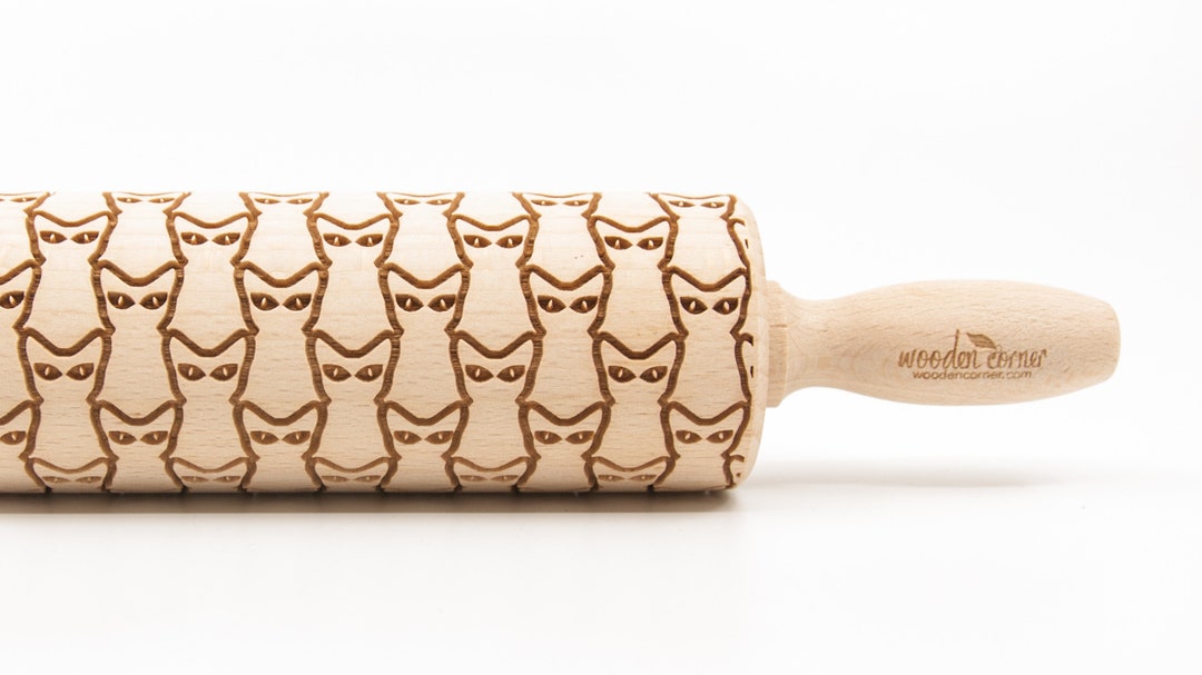 No. R097 CATS No. 2 Embossing Rolling Pin Engraved Rolling Pin Art Deco ...
