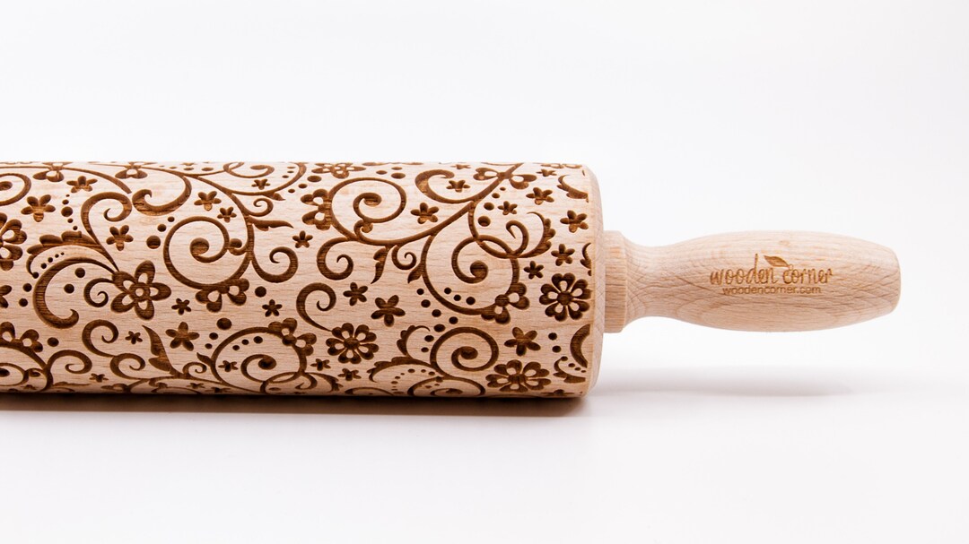 No. R028 CUTE FLOWERS Big Size Rolling Pin, Engraved Rolling Pin ...